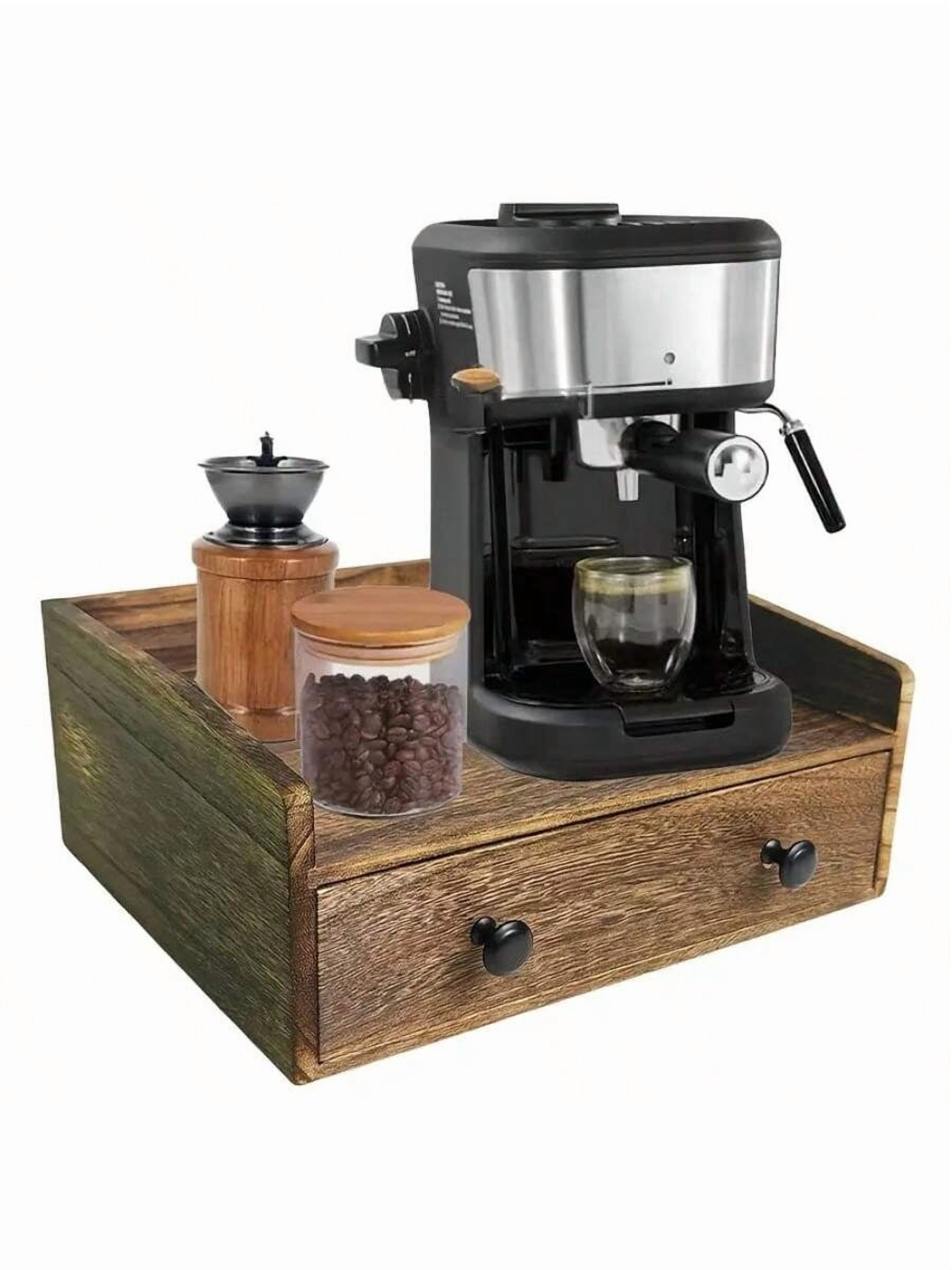 1pc Rustic Wood Countertop Coffee Bar Organizer, Coffee Station ...