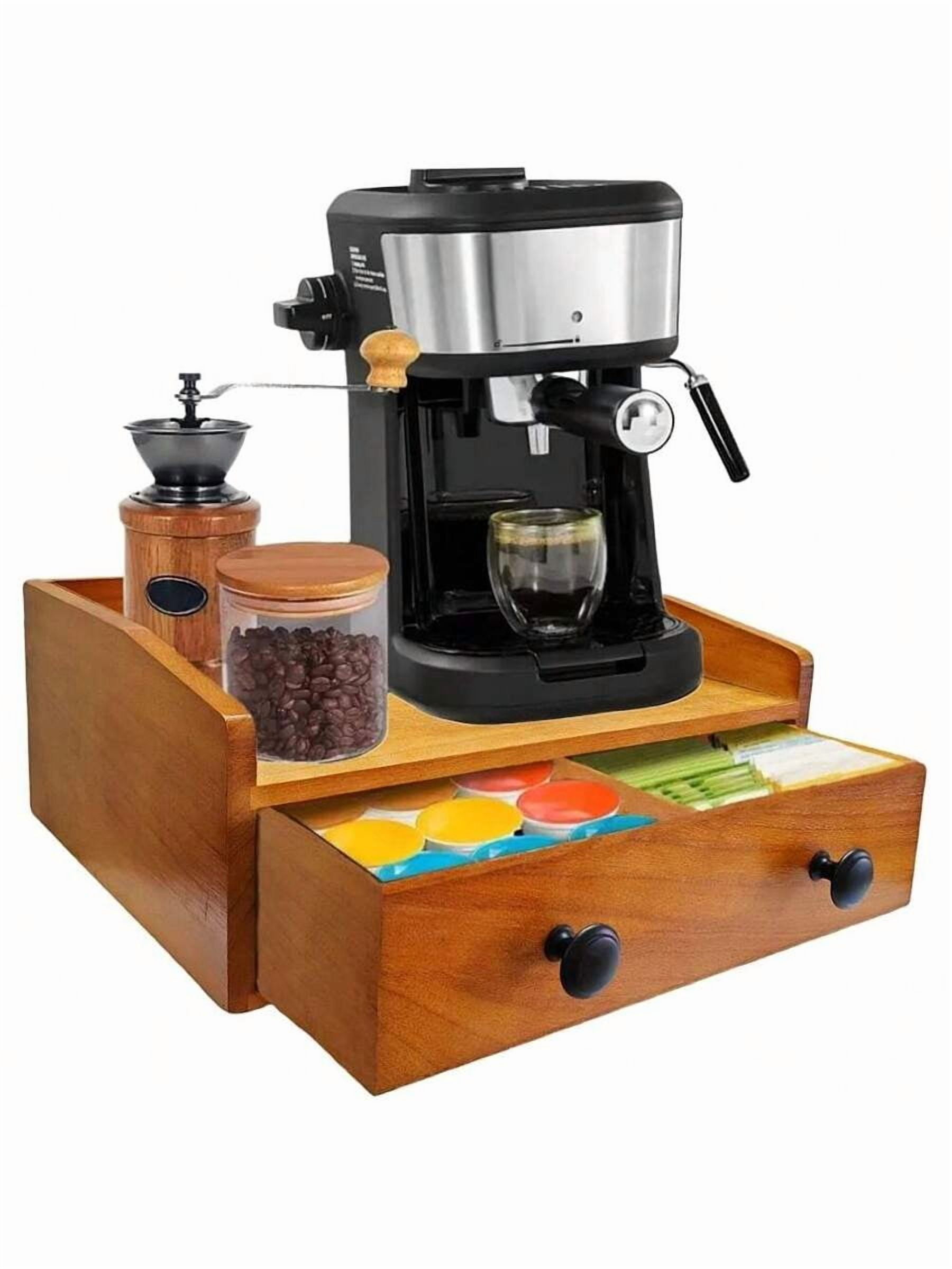 1pc Rustic Wood Countertop Coffee Bar Organizer, Coffee Station ...