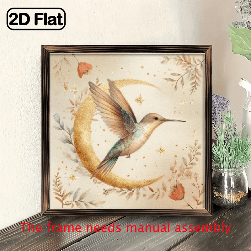 1pc Rustic Wooden Hummingbird and Crescent Moon Wall Art, 8x8 Inch ...
