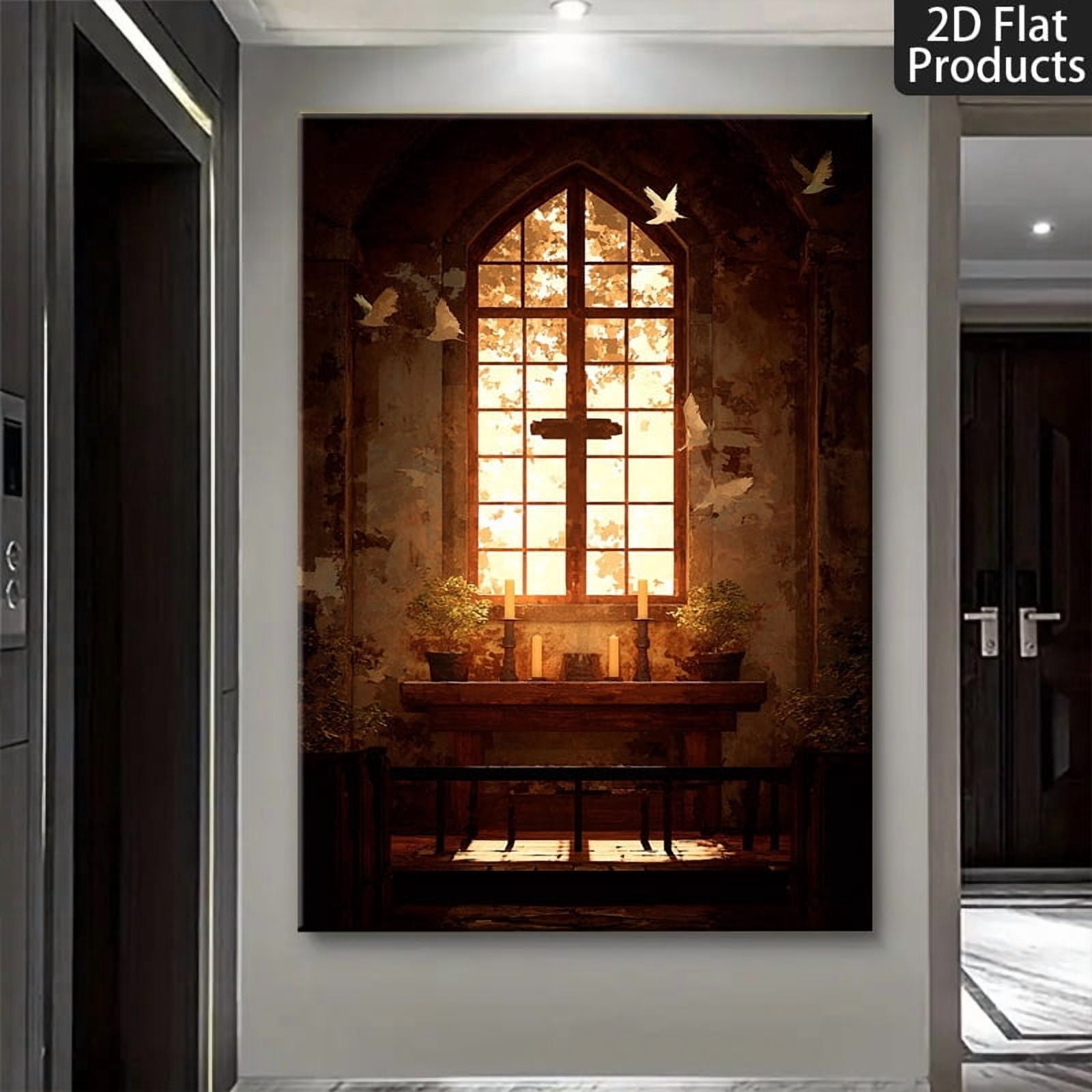 1pc Sacred Chapel Window Poster - Glowing Chapel Window Wall with Pine ...
