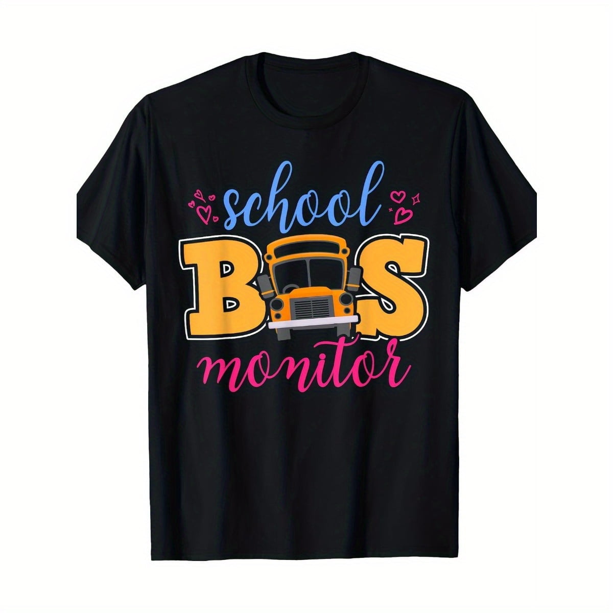 1pc School Bus Monitor Heart Cotton T-Shirt - 100% Cotton Casual Short ...