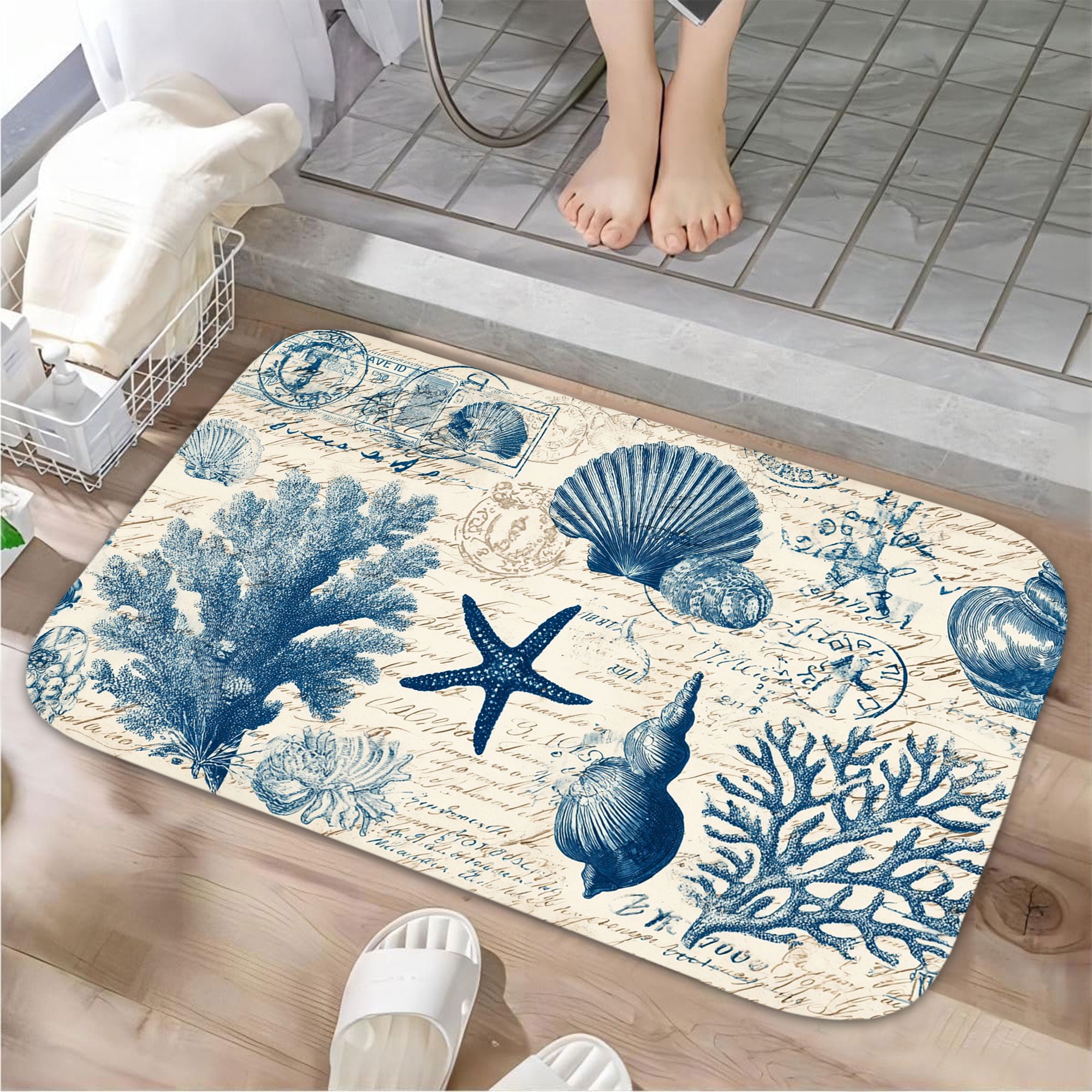 1pc Sea Creatures and Postmarks Absorbent Non-Slip Bathroom Thickened ...