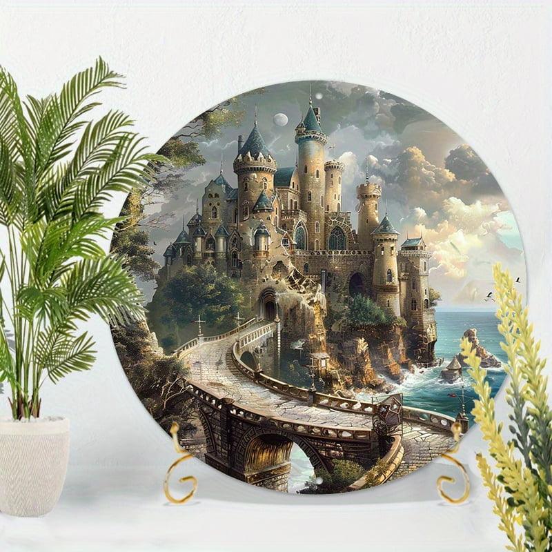 1pc, Seaside Castle Round Aluminum Wall Decor Sign, 8x8 Inch ...