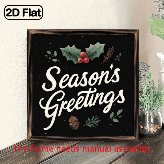 1pc Season's Greetings Farmhouse Style Wood Framed Sign - Rustic Wall ...