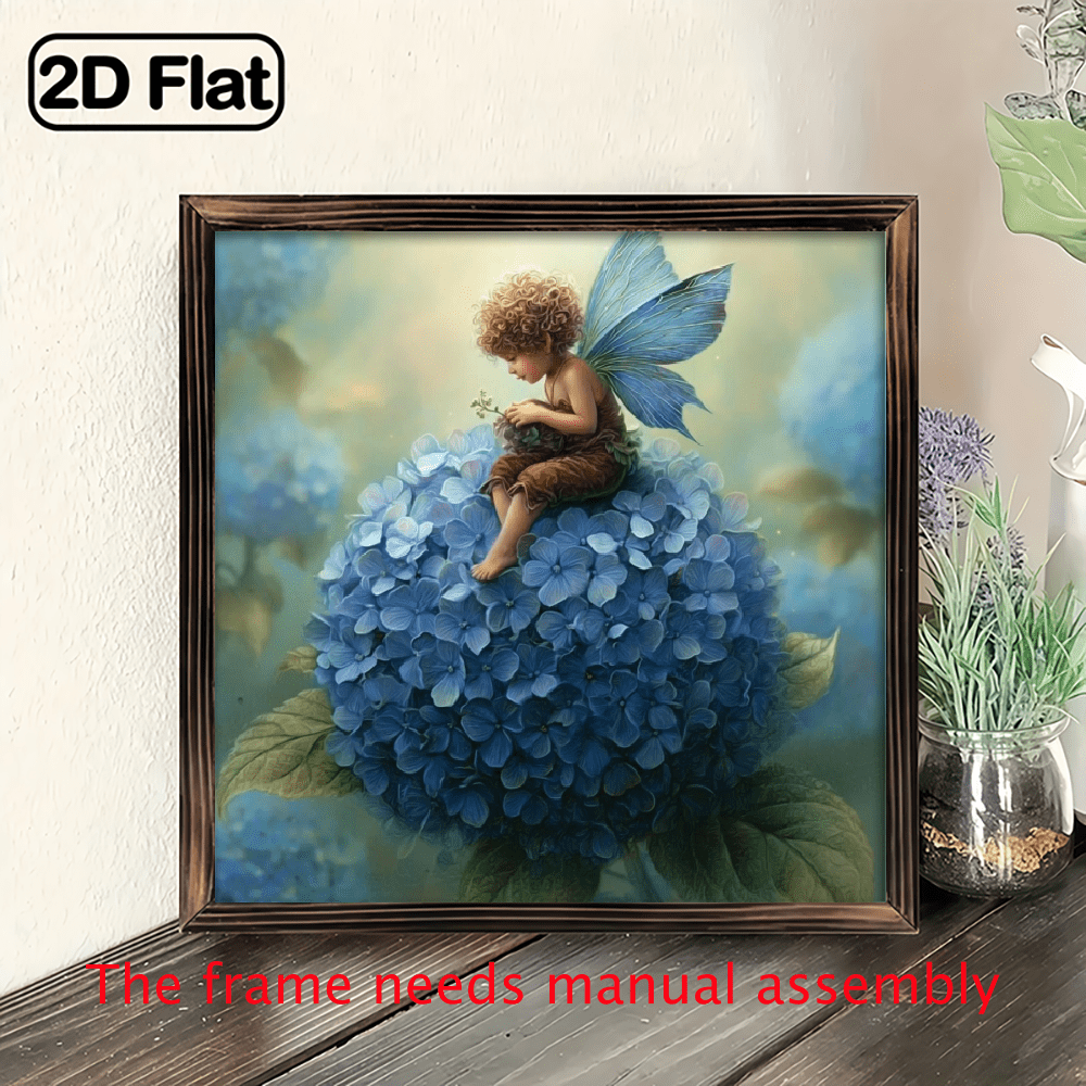1pc Sitting on Large Blue Hydrangea 2D Flat Painting Art Wooden Sign ...