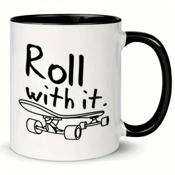 1pc Skateboard Themed Roll with It Ceramic Mug 11oz White Coffee Cup ...