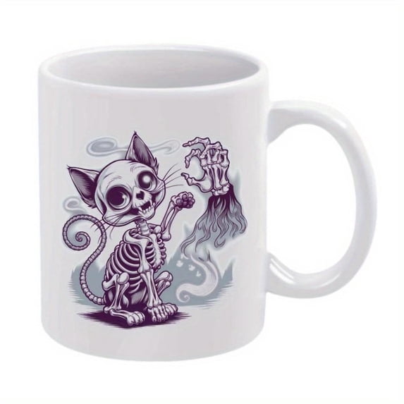 1pc Skeleton Kitten Ceramic Mug 11oz Humorous Purple Cartoon Coffee Cup ...