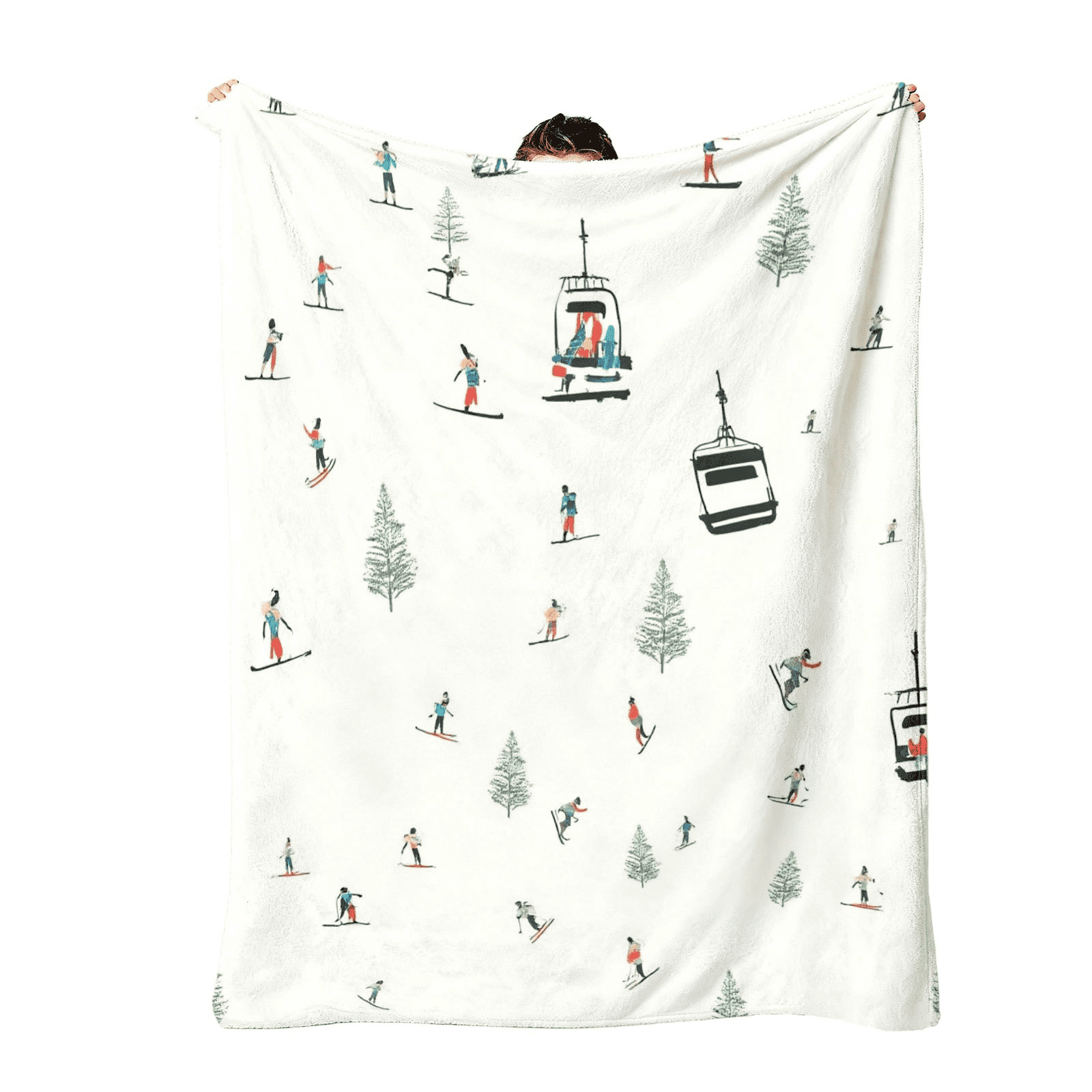 1pc Ski Resort Themed Bedspread/Throw Blanket - Ski Lift, Skier & Pine ...