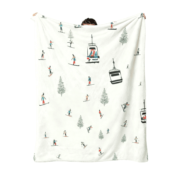 1pc Ski Resort Themed Bedspread/Throw Blanket - Ski Lift, Skier & Pine ...