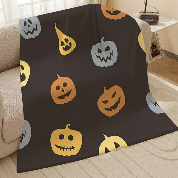1pc Small Throw Blanket, Nap Mat with Halloween Paper-Cut Pumpkin ...
