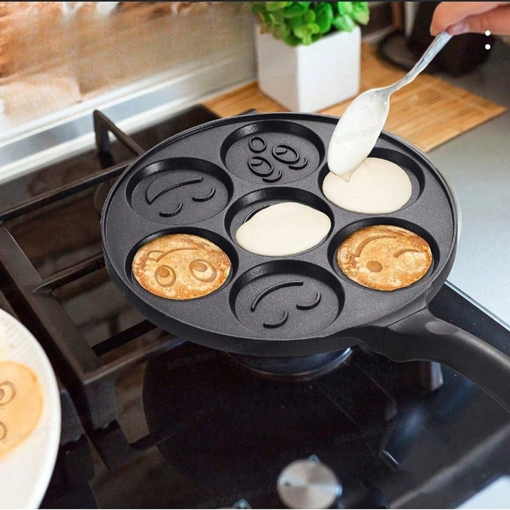 1pc Smiling Face Design 7-Hole Non-Stick Pancake, Egg Cooker Pan ...