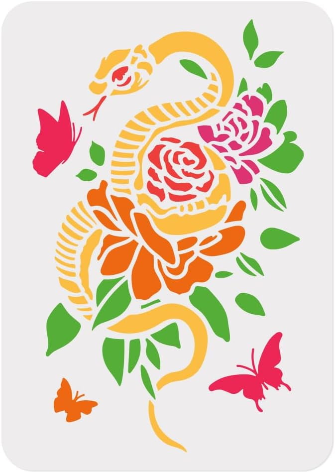 1pc Snake Flowers Wall Stencil for Painting 11.69”x8.27” Python Snake ...