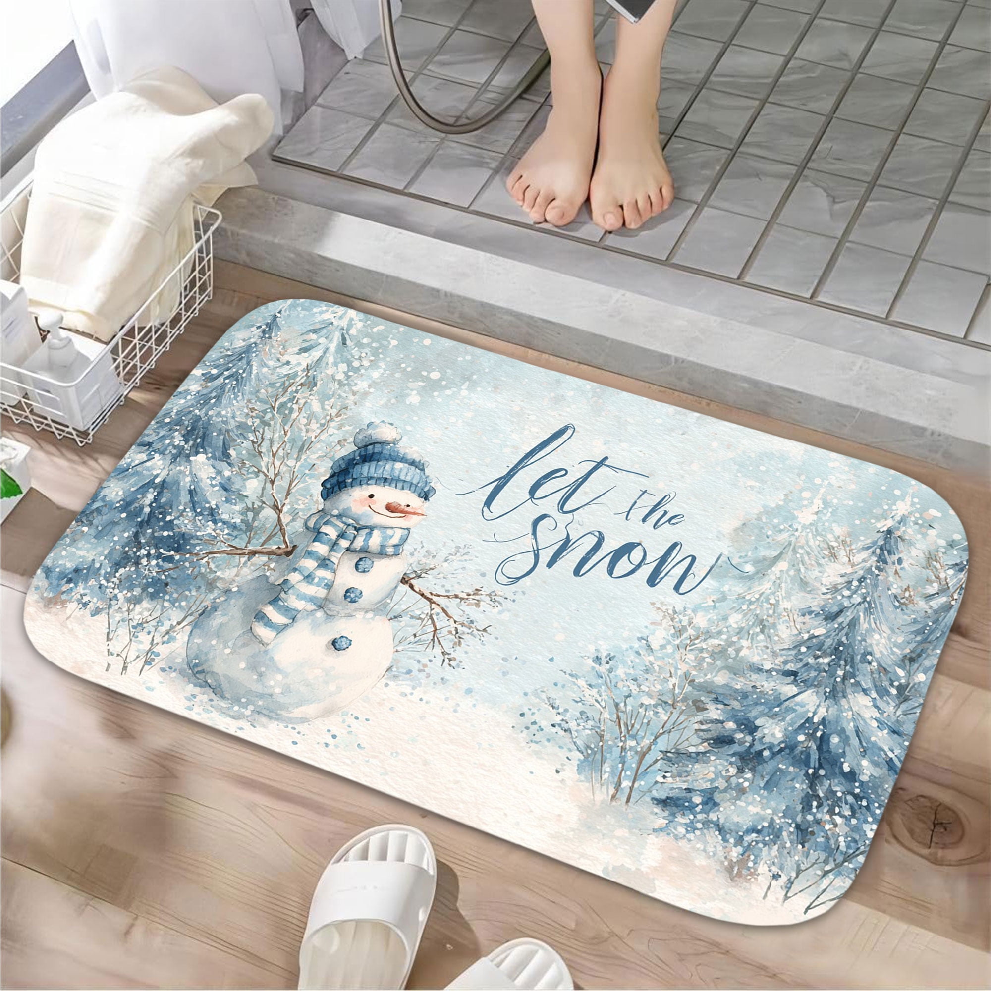 1pc Snowman in Winter Scene Absorbent Non-Slip Bathroom Thickened ...