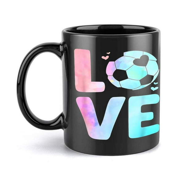 1pc Soccer Themed Ceramic Mug 11oz Black with Pink Blue Gradient LOVE ...