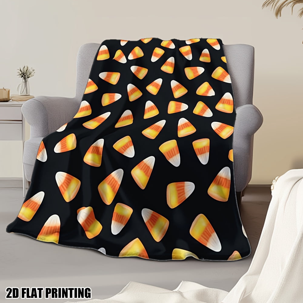 1pc Soft Flannel Candy Corn Blanket - Cozy All-Season Throw with ...