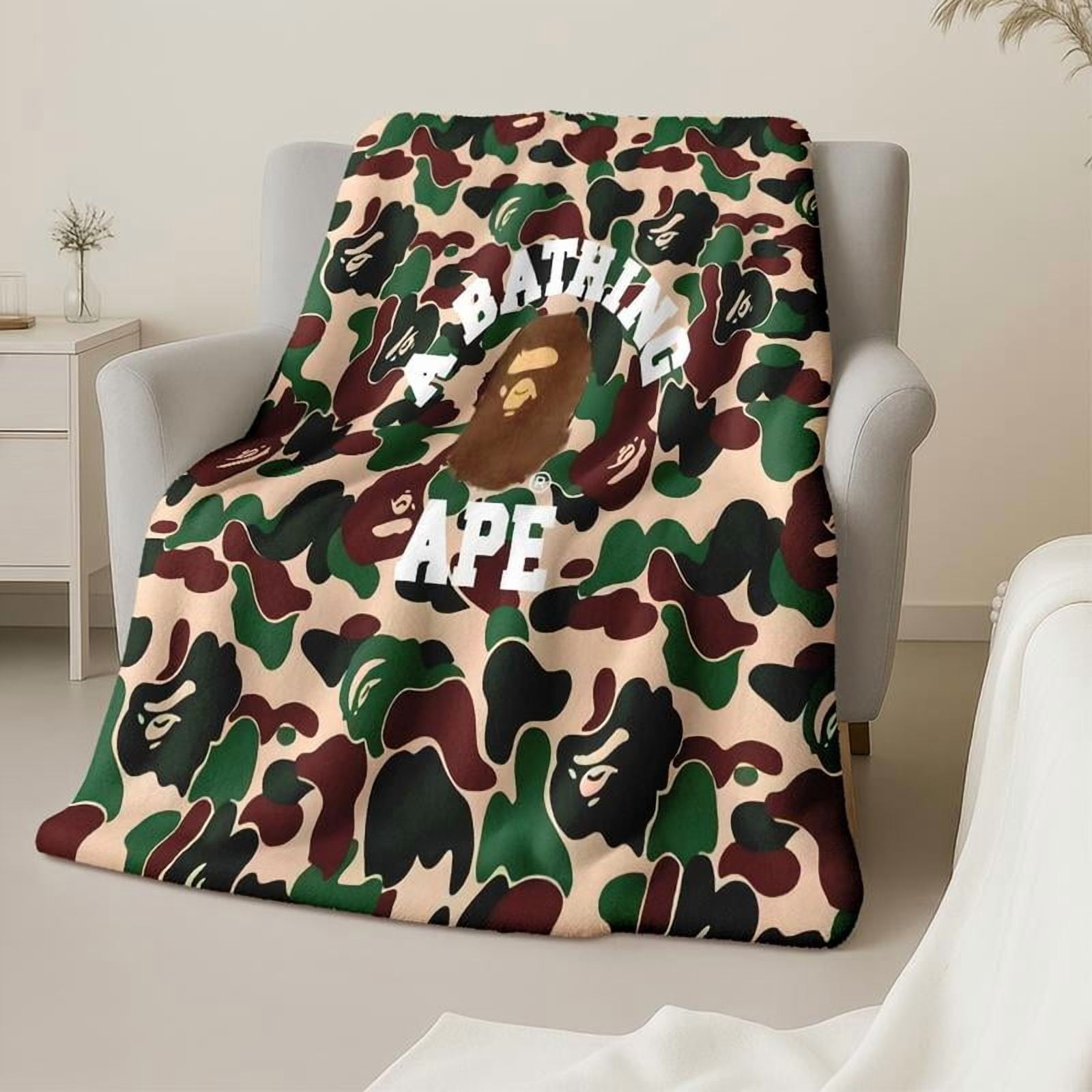 1pc Soft Flannel Throw Blanket with Camo Ape Head Pattern, Cozy Bedding ...