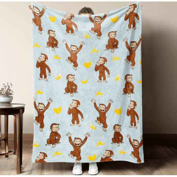 1pc Soft Flannel Throw Blanket with Curious George Monkey & Banana ...