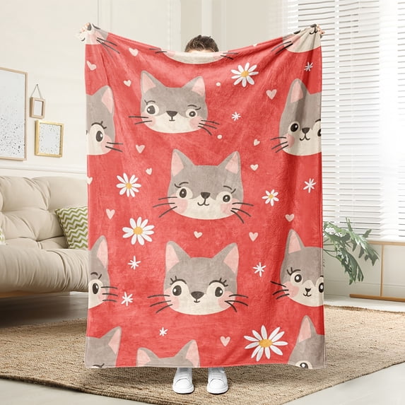 1pc Soft High-Definition Digital Print Cat Theme Fleece Blanket | Red ...