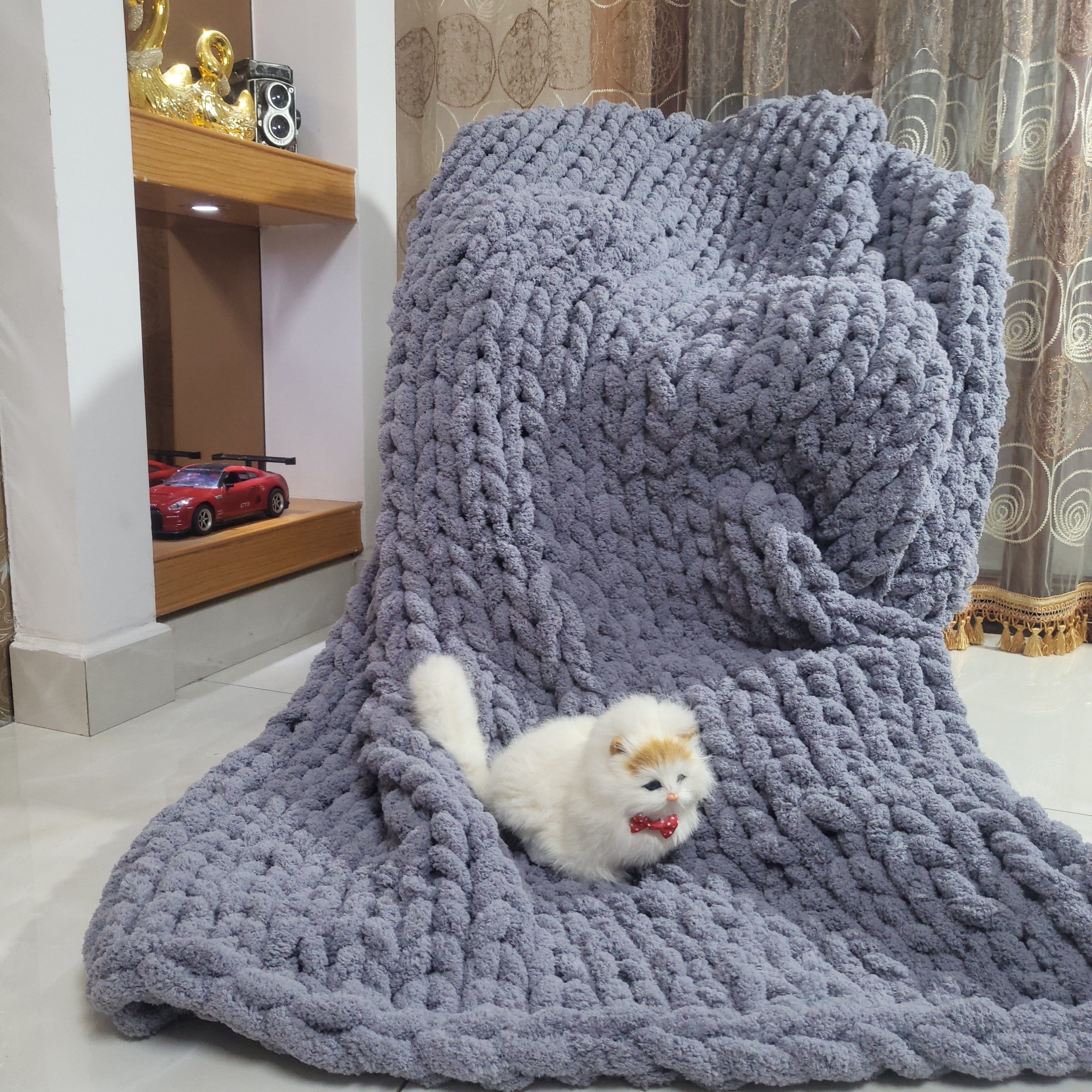 1pc Soft & Plush Chunky Chenille Hand-Knitted Throw Blanket - Cozy ...
