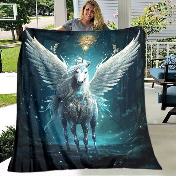 1pc Soft & Warm Aesthetic Mysterious Unicorn Lightweight Flannel Throw ...