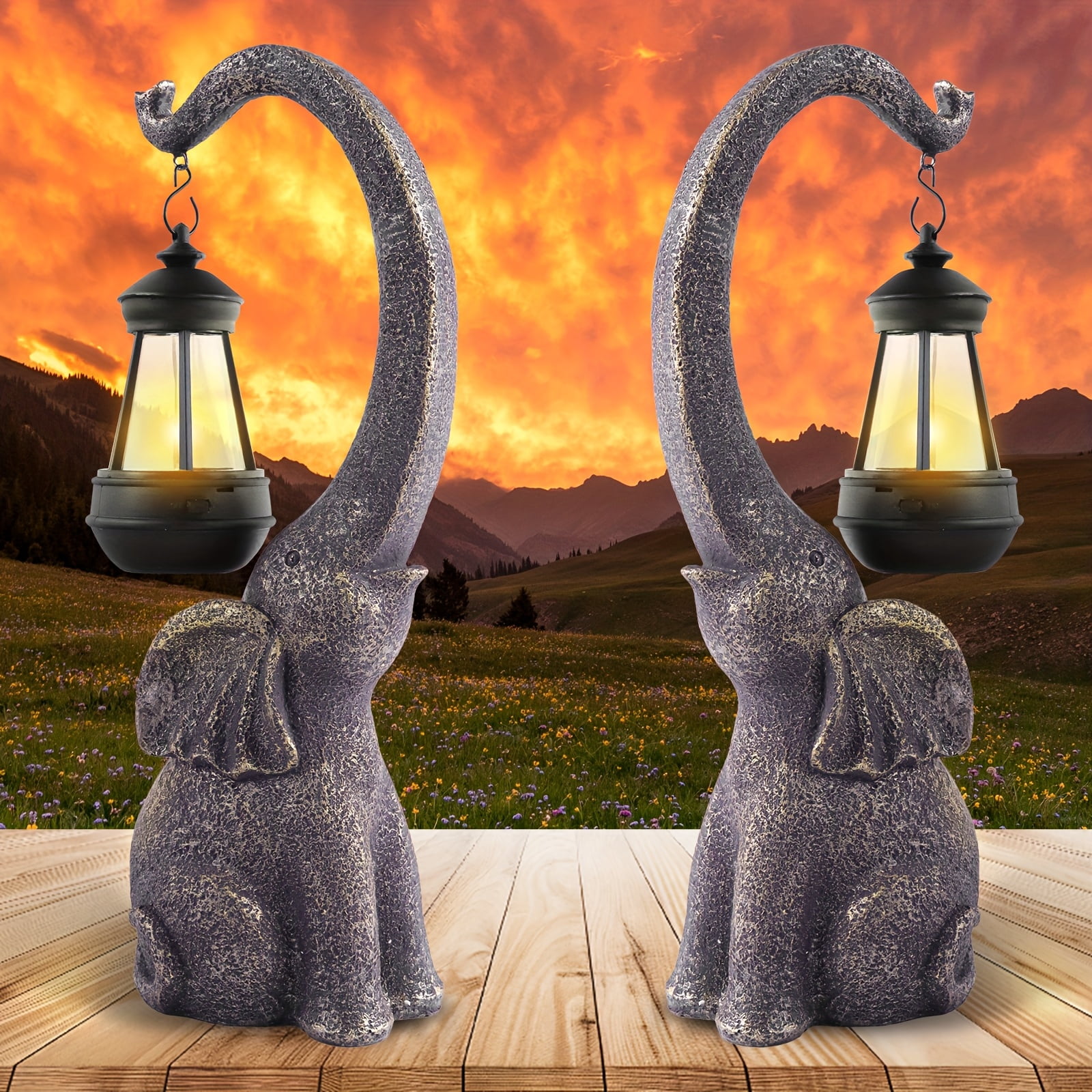 1pc Solar Elephant Statue, Outdoor Garden Resin Crafts For Elephant ...