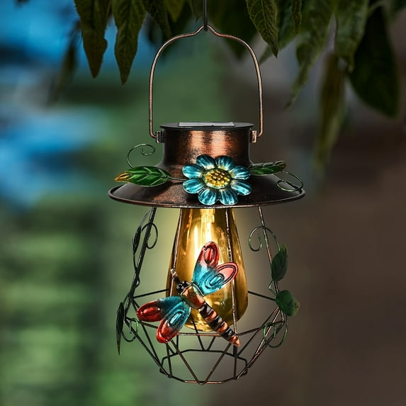 1pc, Solar Hanging Light With Metal Dragonfly, Decorative Lighting ...