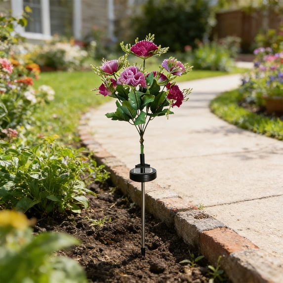 1pc Solar Flower Garden Stake Light, Lifelike Silk Carnation Flower ...