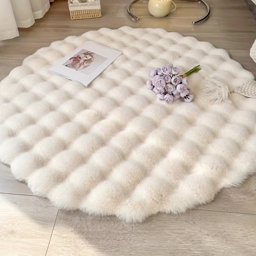 1pc Solid Color Cream-Style Faux Rabbit Plush Bubble Velvet Short Pile ...