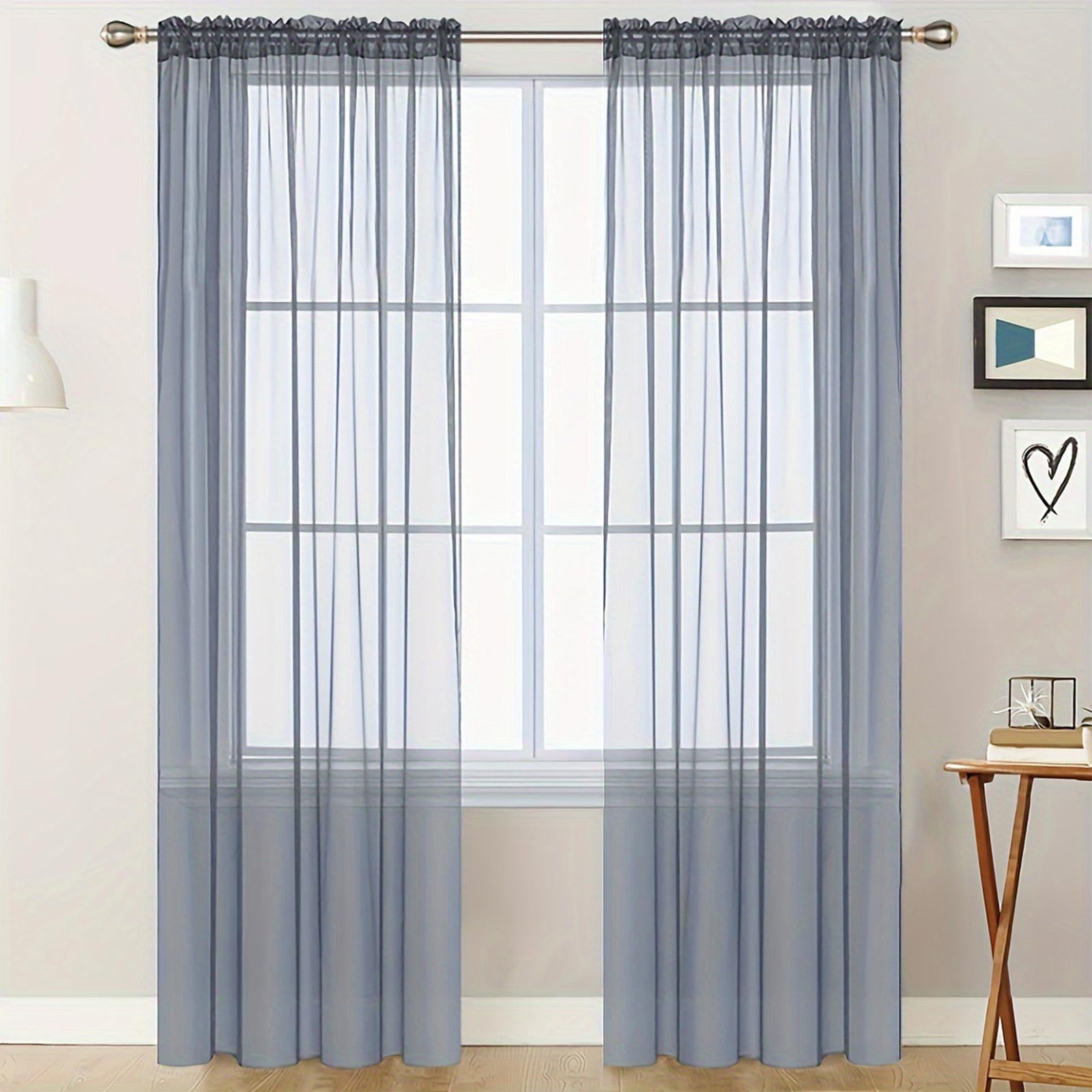 1pc Solid-Color Double-String Semi-Sheer Curtains - Light-Filtering Rod ...