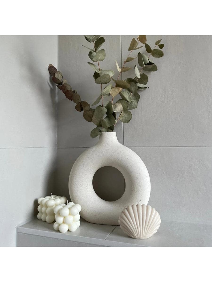 1pc Solid Color Flower Vase, Modern White Porcelain Flower Arrangement ...