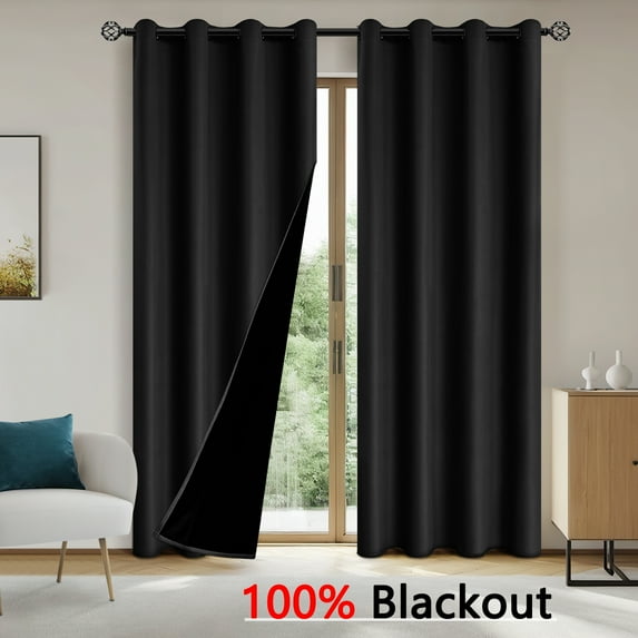 1pc Solid color full shading and sun protection 100% Blackout curtains ...