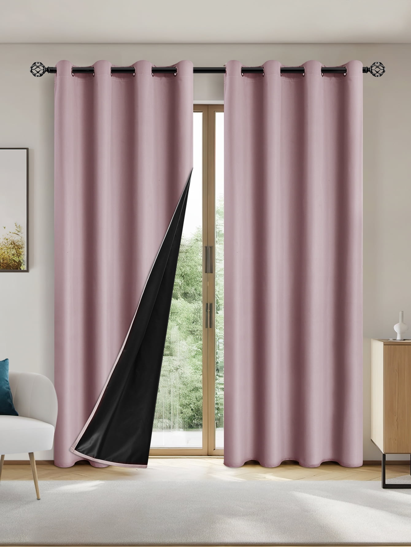 1pc Solid color full shading and sun protection 100% Blackout curtains ...