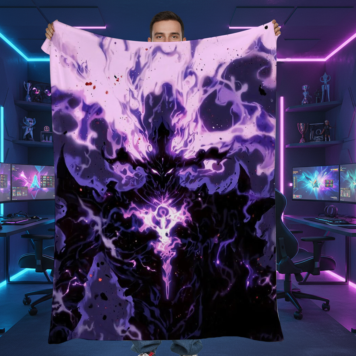 1pc "Solo Leveling" Anime Print Flannel Throw Blanket Plush Shawl ...
