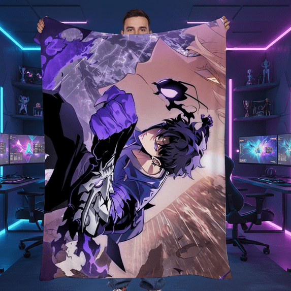 1pc "Solo Leveling" Anime Print Flannel Throw Blanket Plush Shawl ...