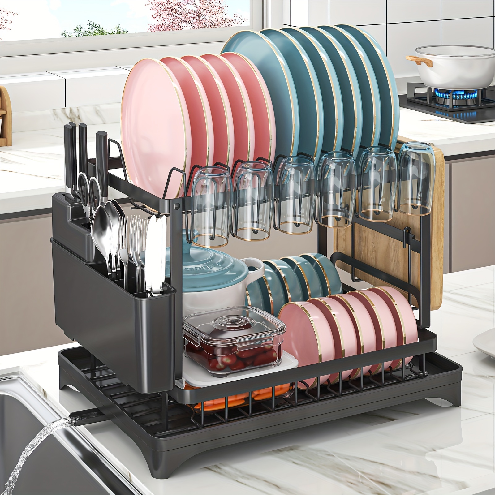 1pc Space-Saving Dish Drying Rack - 2 Tier, High-Capacity Organizer ...