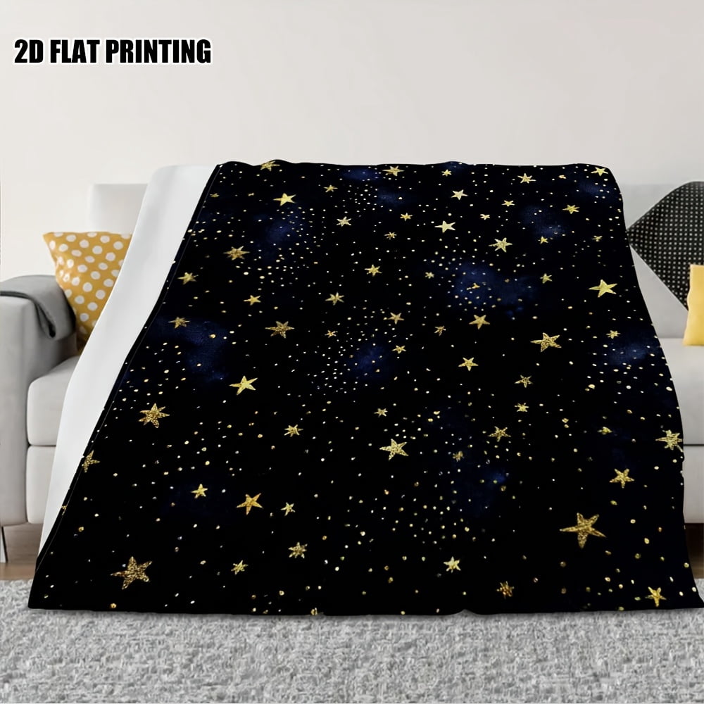 1pc Sparkling Stars & Milky Way Plush Throw Blanket Soft Cozy Flannel ...