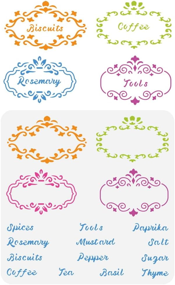 1pc Spice Labels Painting Stencil 11.8x11.8inch Vintage Frame Stencil ...