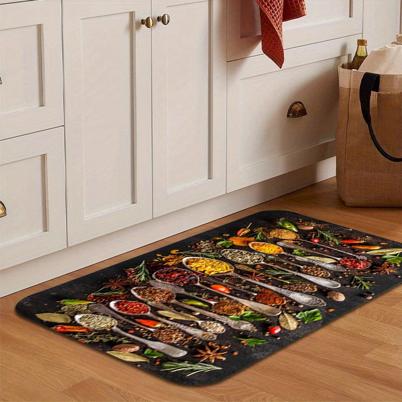 1pc, Spices And Cutlery Patterned Mat, Kitchen Floor Mat Non-slip ...