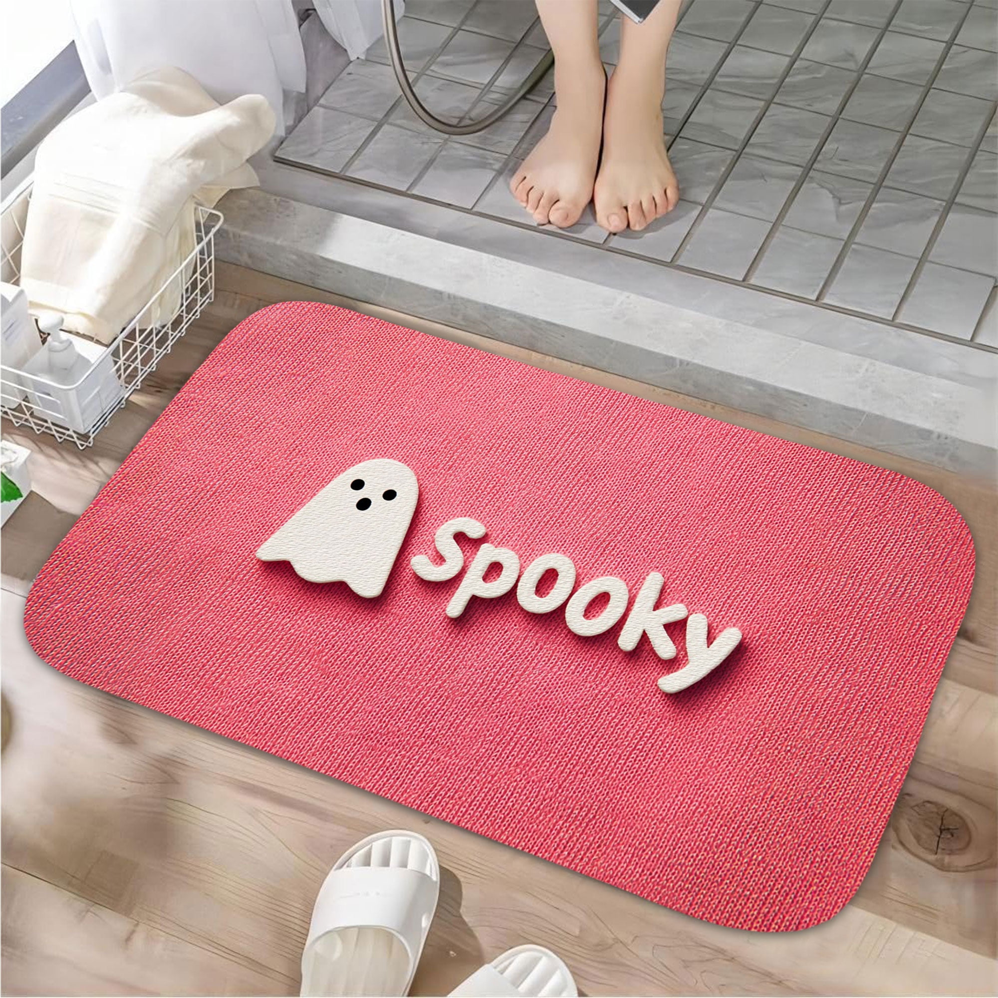 1pc Spooky Ghost Absorbent Non-Slip Bathroom Thickened Flannel Rug ...