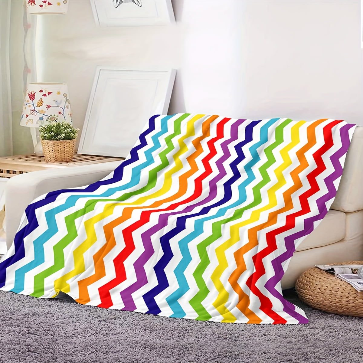 1pc Spring Summer Decor Pride Day Rainbow Color Chevron Print Flannel ...