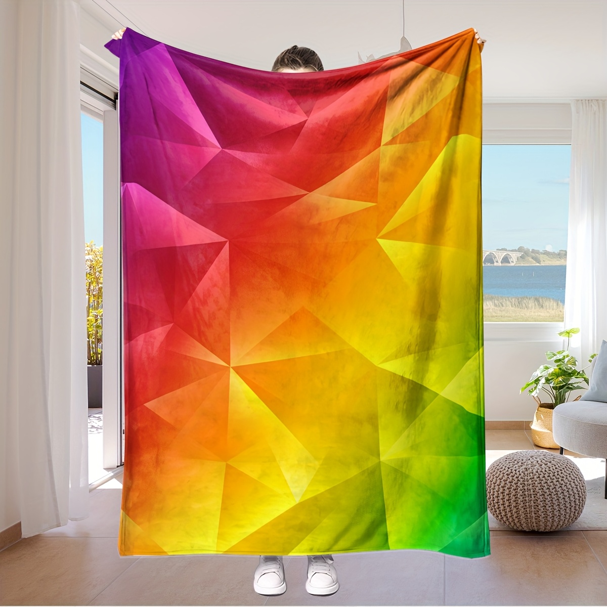 1pc Spring Summer Decor Pride Day Rainbow Pattern Flannel Fleece ...