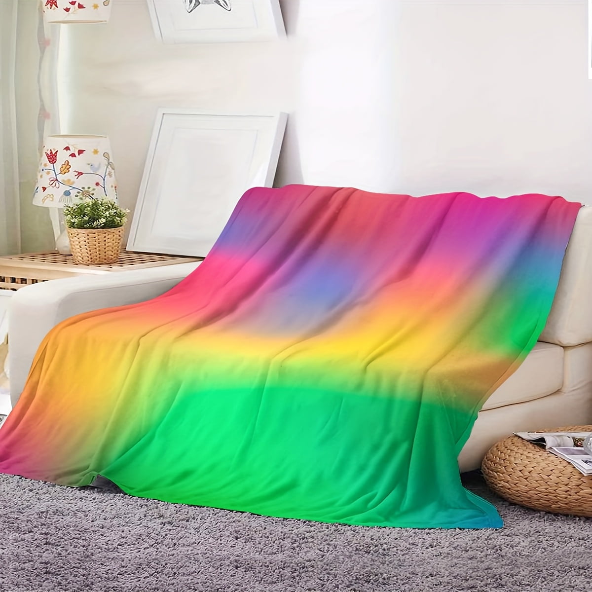 1pc Spring Summer Decor Pride Day Rainbow Pattern Flannel Fleece ...