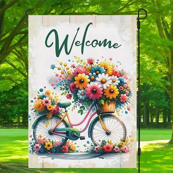 1pc Spring Welcome Garden Flag - Vibrant Bicycle & Floral Design ...