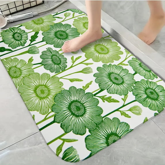 1pc St. Patrick's Holiday Bathroom Rug, Green Flowers Non-Slip Machine ...