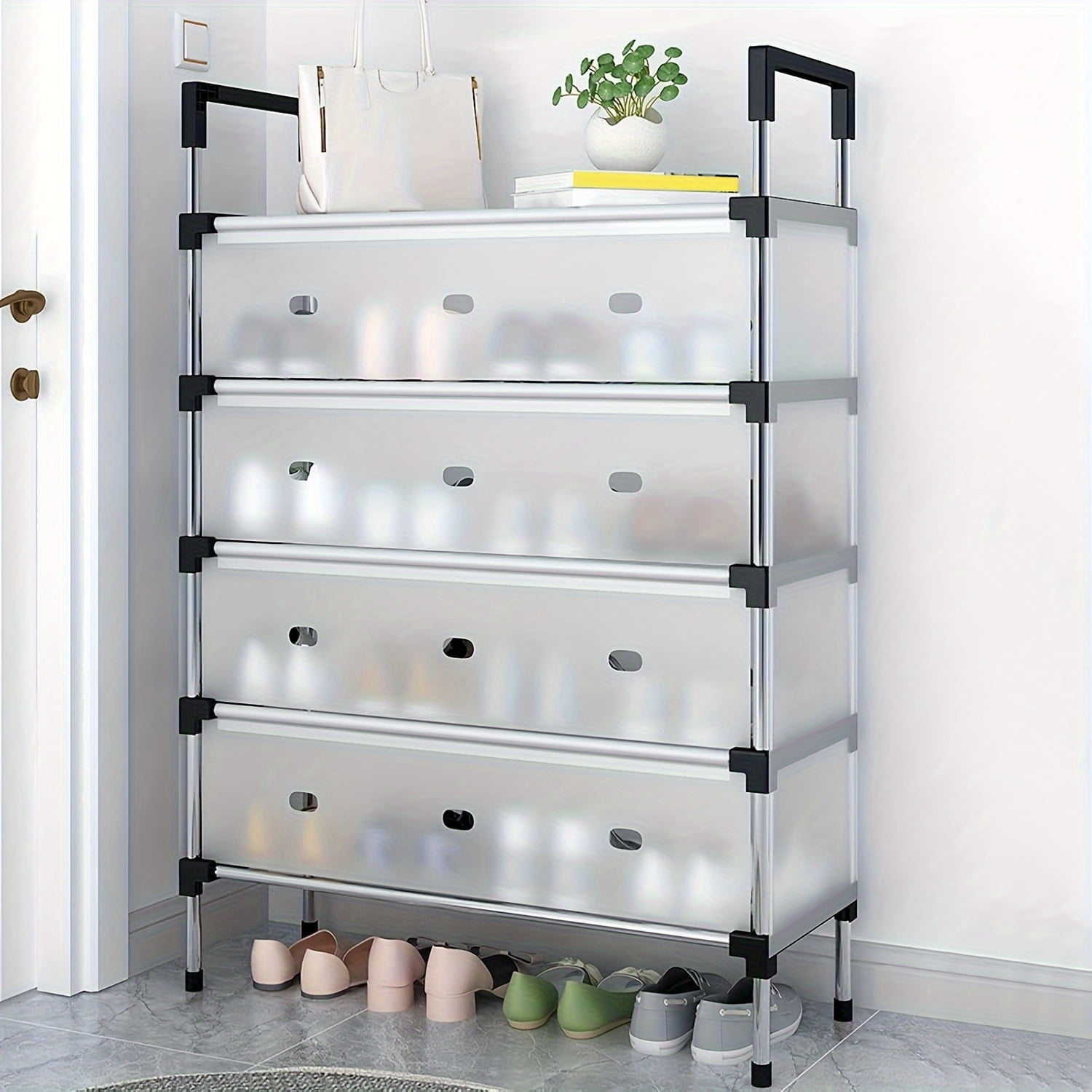 1pc Stackable Plastic Shoe Organizer Box - Rectangle Multipurpose Non ...