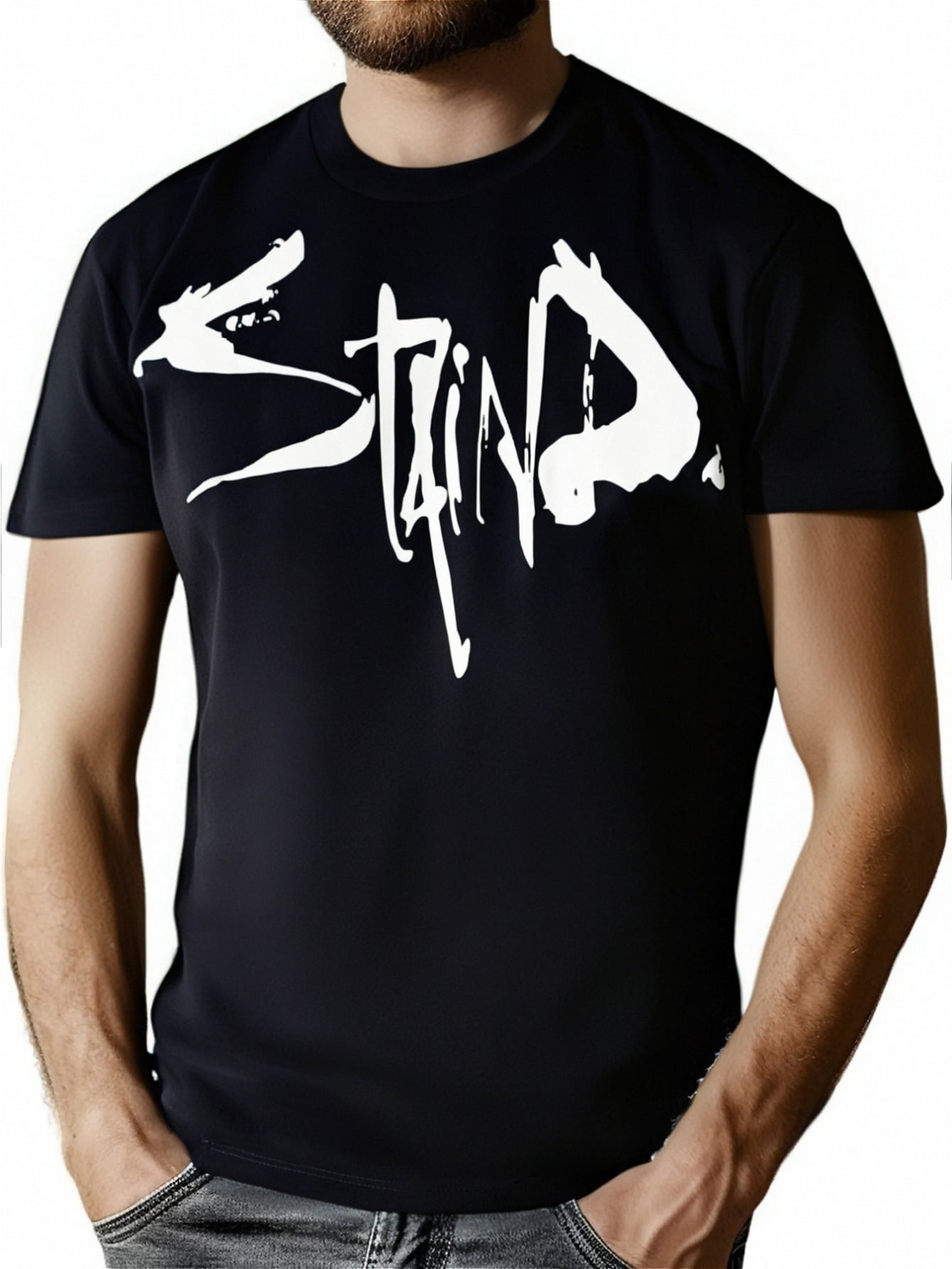 1pc Stainds Band Graphic T-Shirt for Men, 100% Cotton Crew Neck Tee ...