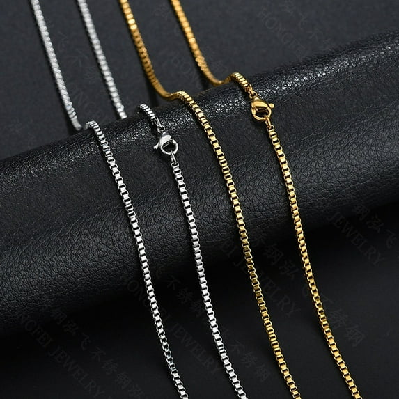 1pc Stainless Steel Box Chain Necklace Real 18K Gold Plated 19.69 inch ...