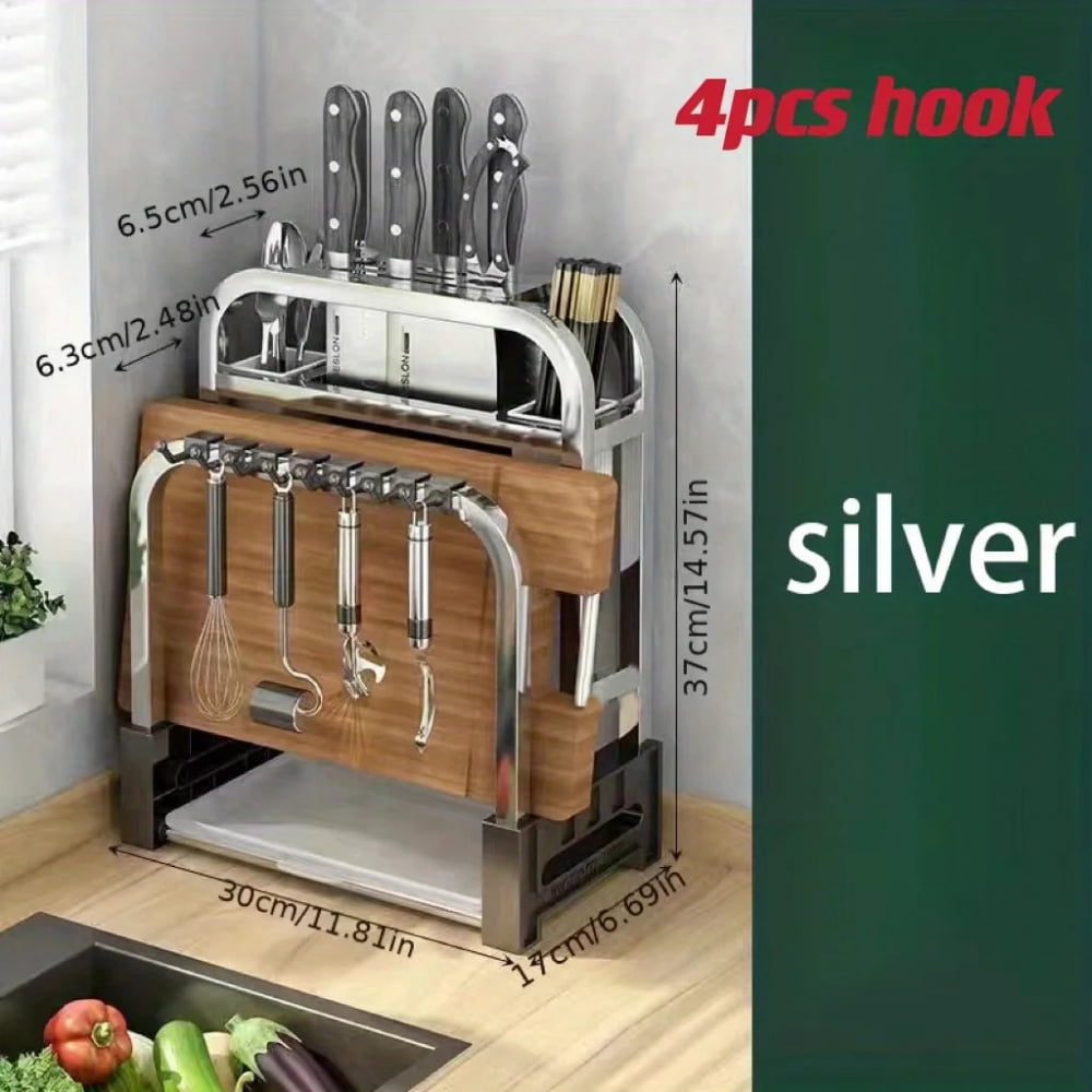 1pc Stainless Steel Knife Holder Kitchen Rack Home Countertop Cutting ...