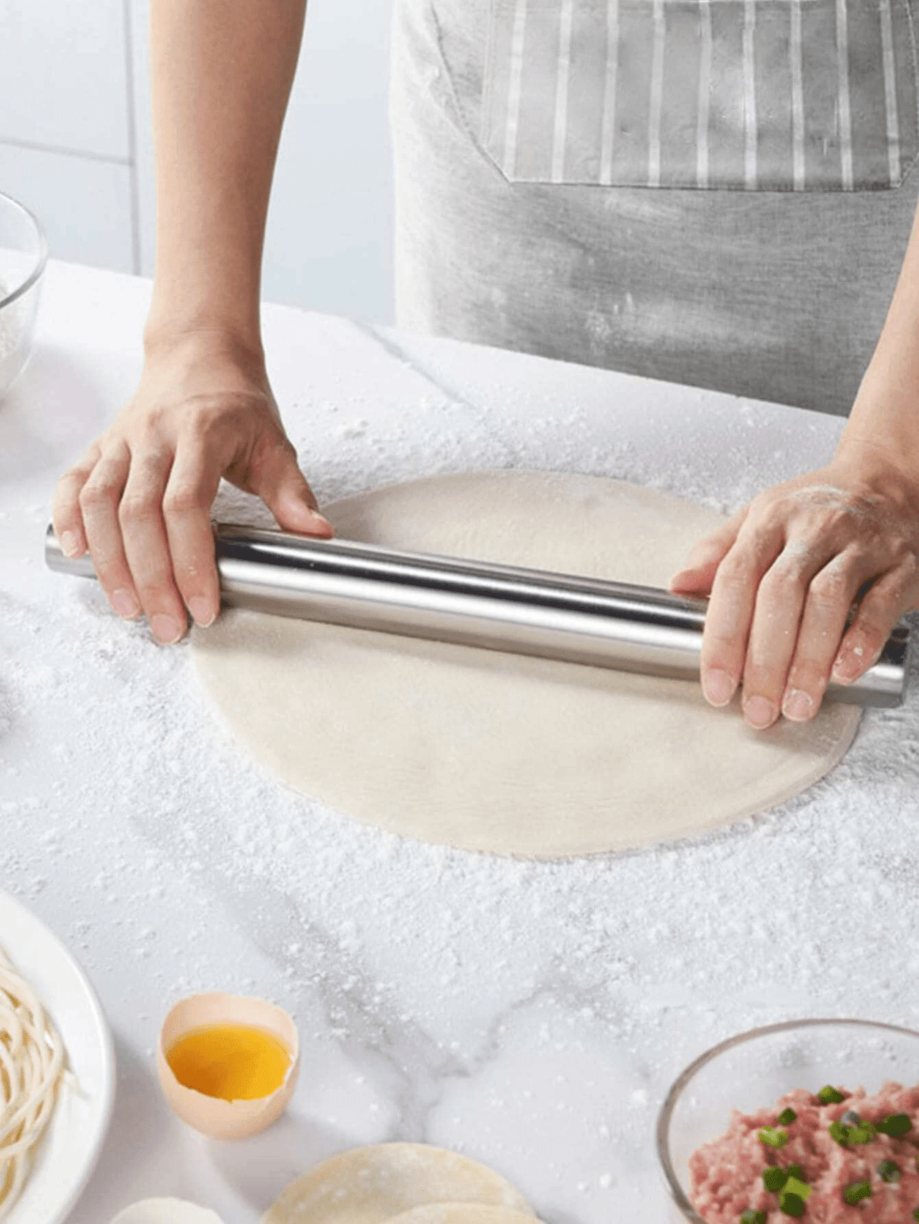 1pc Stainless Steel Rolling Pin, Baking Tool, Non-Stick Dough Roller ...