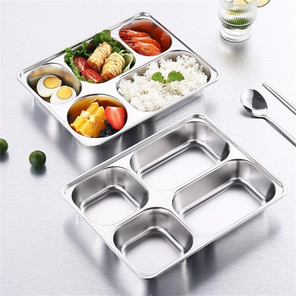 1pc Stainless steel plates, square four grid five grid fast food plates ...